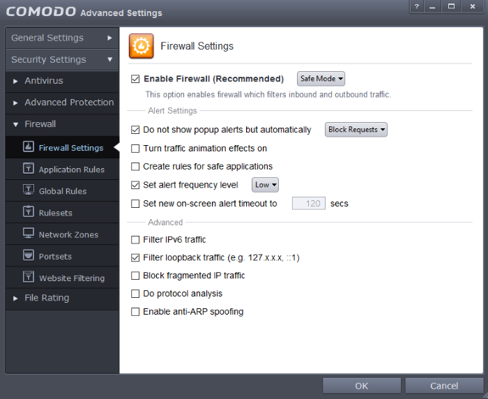 Advanced Firewall Settings, Web Filters, Firewall Software | Comodo Client Security